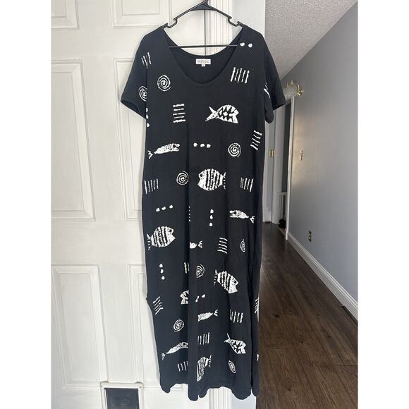 M.Mac | Dresses | Euc M Mac Fish Dress Black White Cotton Knit Slit ...